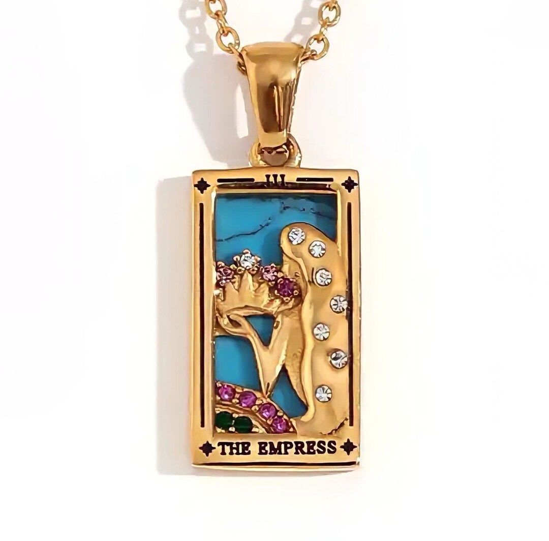 The Empress Tarot Card Enamel Necklace Gold / Silver 18K Gold Plated ...