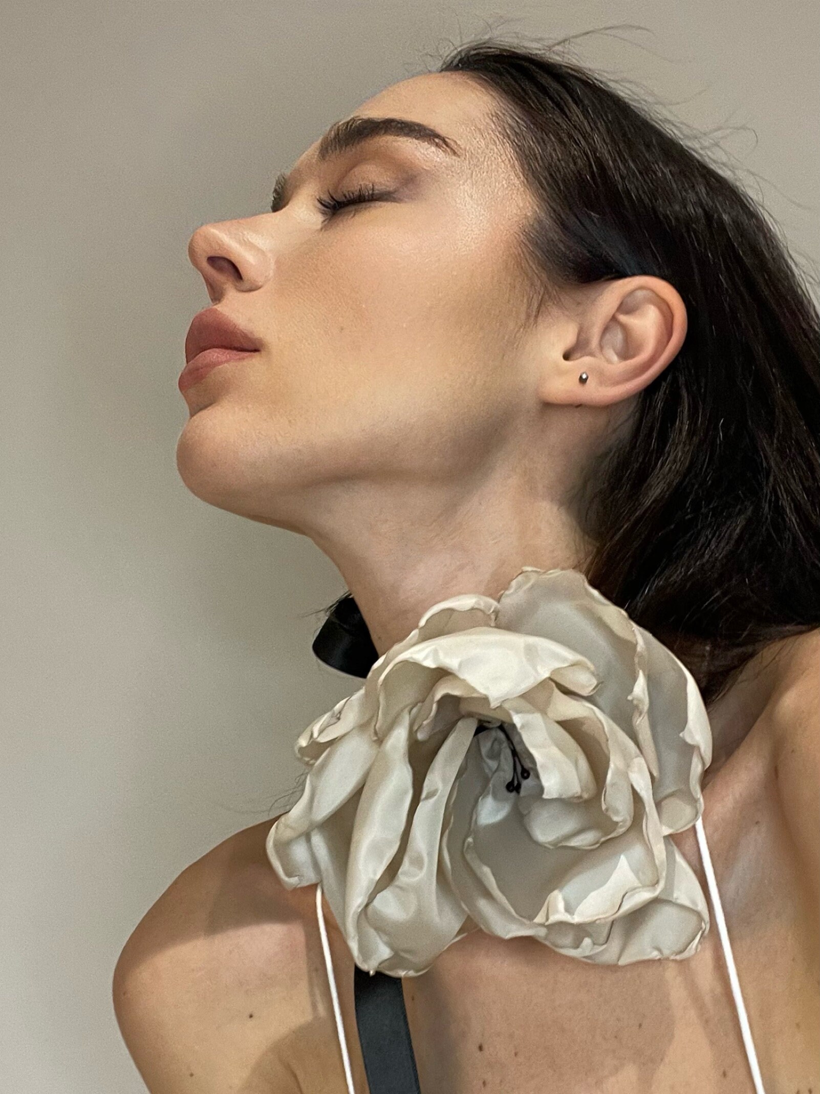 Beige Rose Choker Necklace, Satin Peony Necklace, Large Flower Choker ...