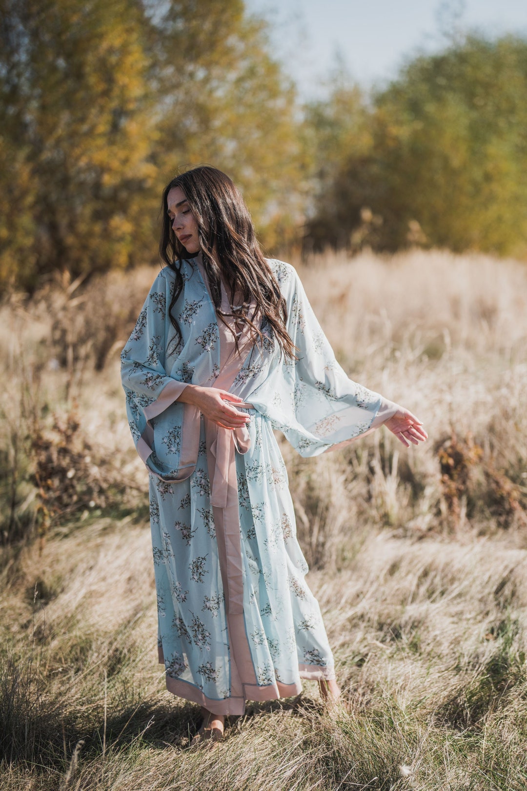 Long Floral Kimono, Vintage Bohemian Kimono Dressing Gown, Floral Maxi ...