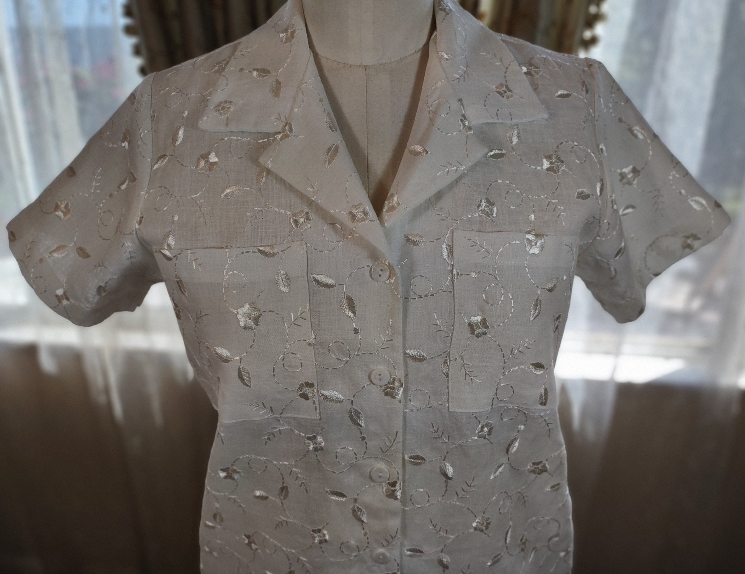 Women's Blouses, Fabric 100% Embroidered Linen Imported From Ireland ...