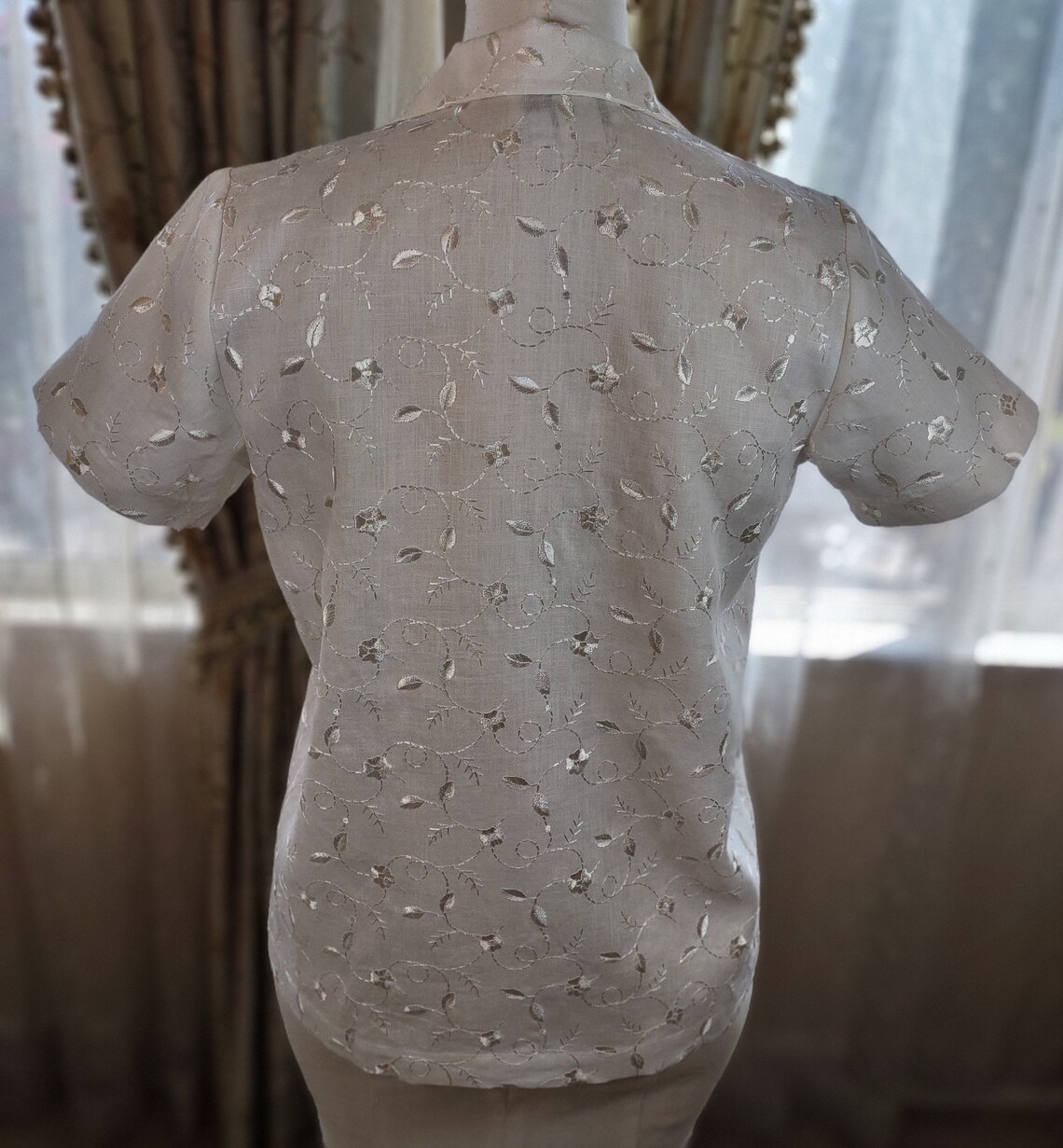Women's Blouses, Fabric 100% Embroidered Linen Imported From Ireland ...