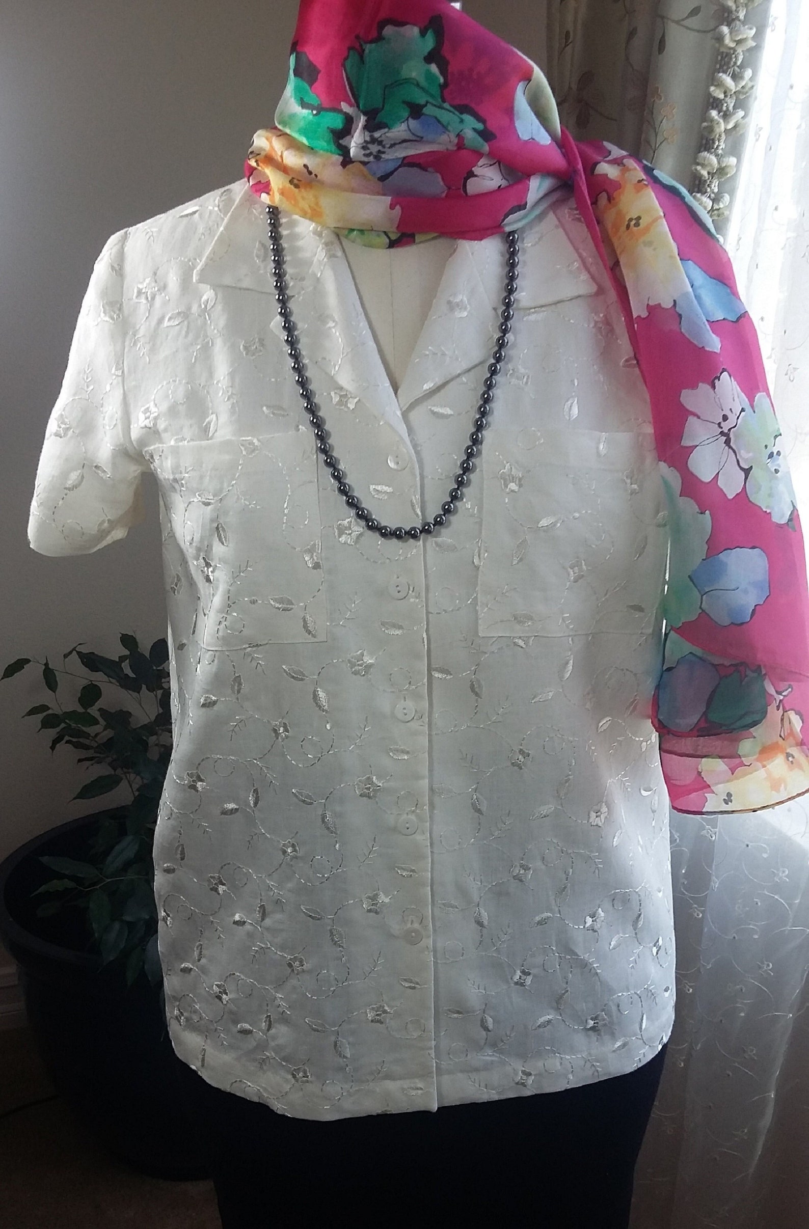 Embroidered Linen Blouse, Irish Fabric, Short Sleeve Top, Ivory ...