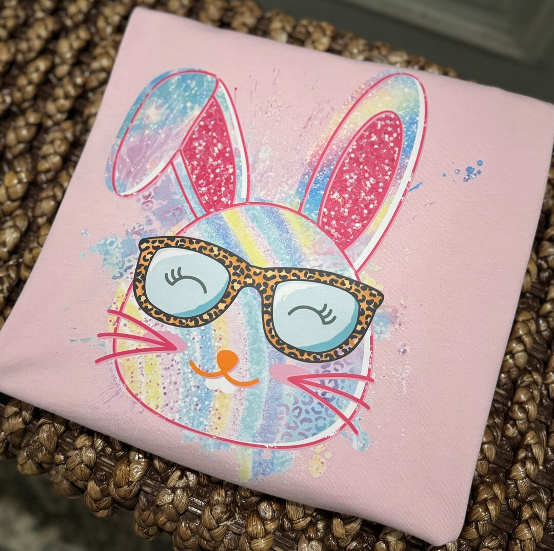 Bunny With Glasses Easter PNG Bunny PNG Sparkly Easter Bunny Shirt ...