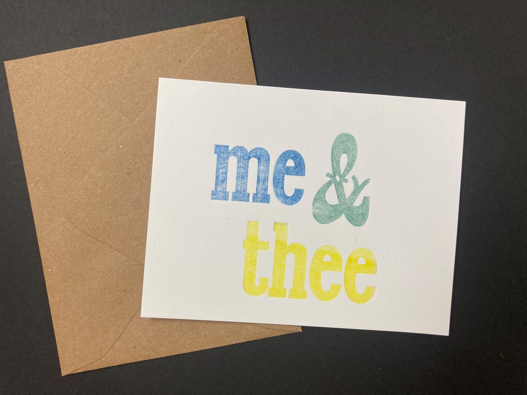 Letterpress Love Card - Me & Thee - Linen Note Card for Sweetheart or ...