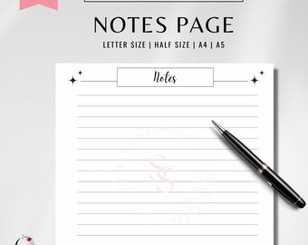 Notes Page Printable, Lined Note Paper, Notes Page Planner, Printable ...