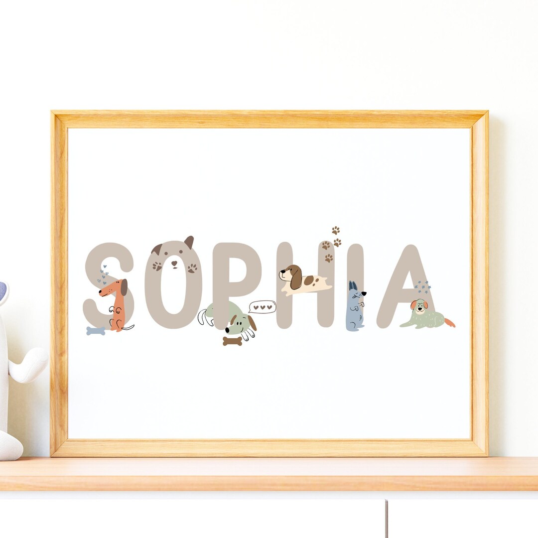 Custom Kids Name /dog Theme Name Print / Dogs Nursery Decor / Printable ...