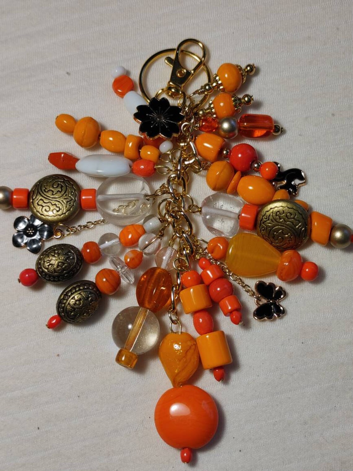 Orange Beaded Purse Dangle, Purse Charm, Bag Charm, Accessory, Zipper ...