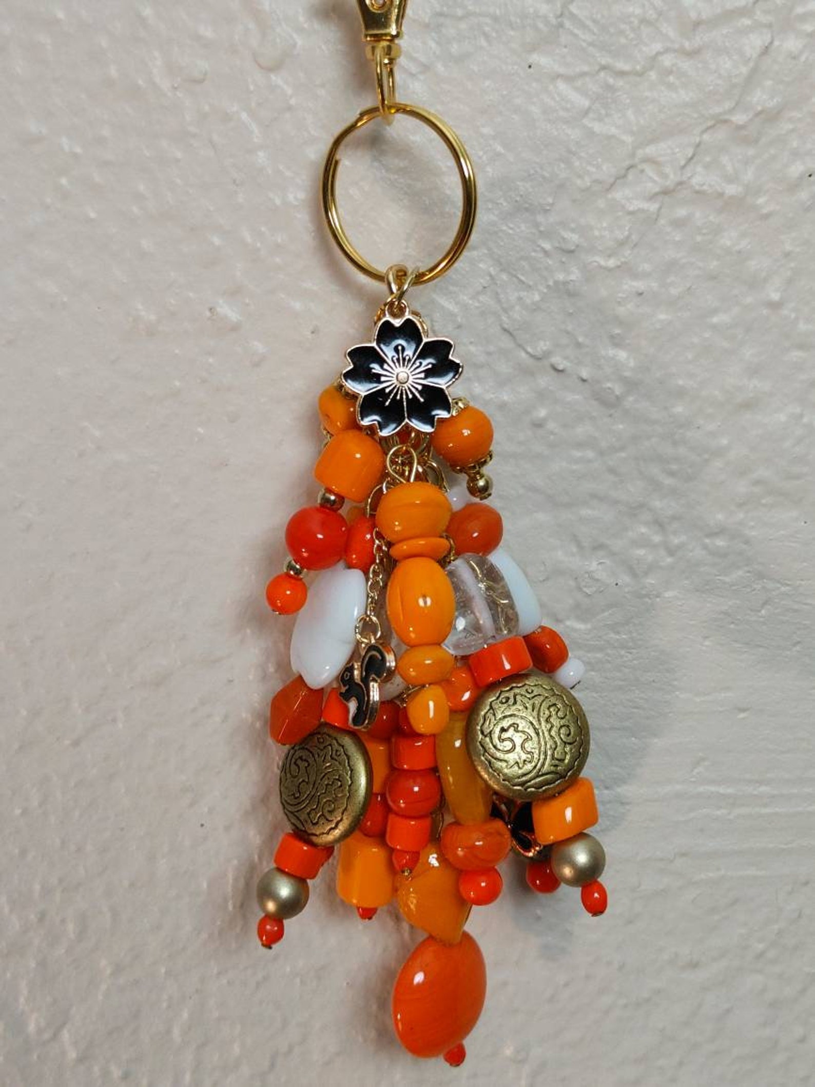 Orange Beaded Purse Dangle, Purse Charm, Bag Charm, Accessory, Zipper ...