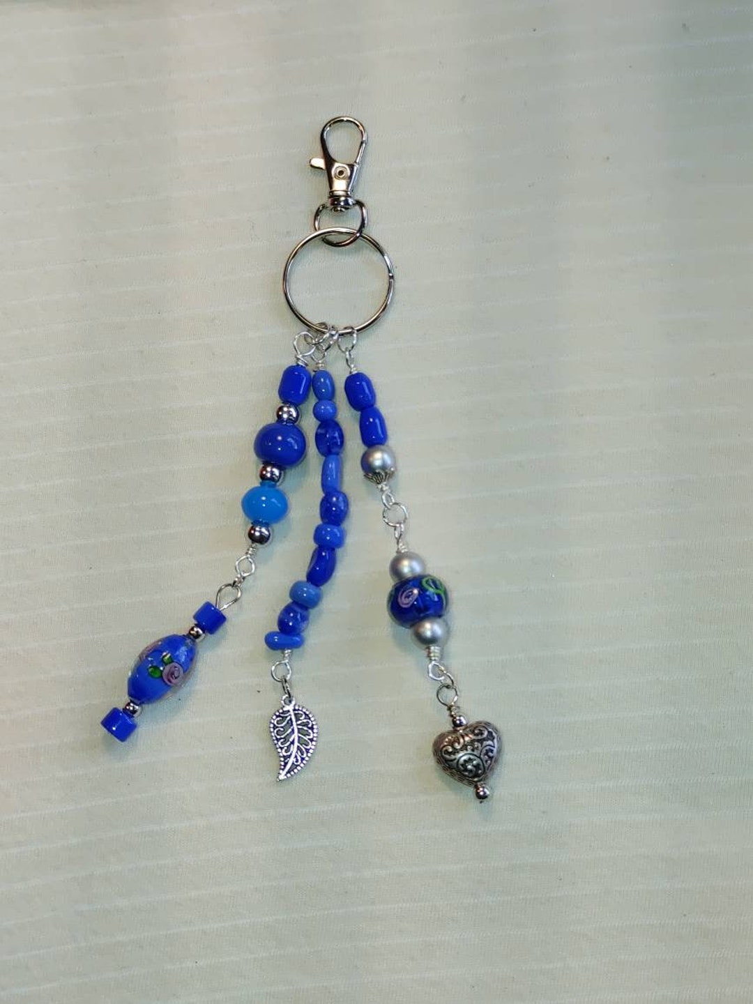 Blue Beaded Purse Dangle, Purse Charm, Bag Charm, Accessory, Zipper ...