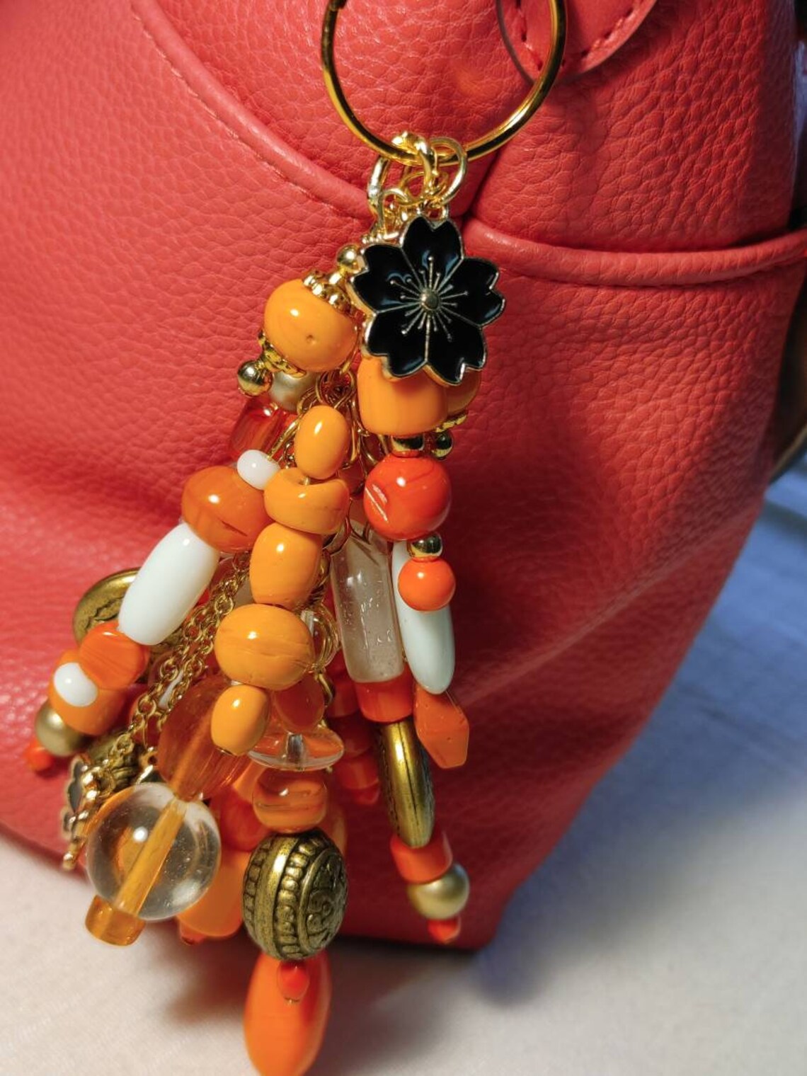 Orange Beaded Purse Dangle, Purse Charm, Bag Charm, Accessory, Zipper ...