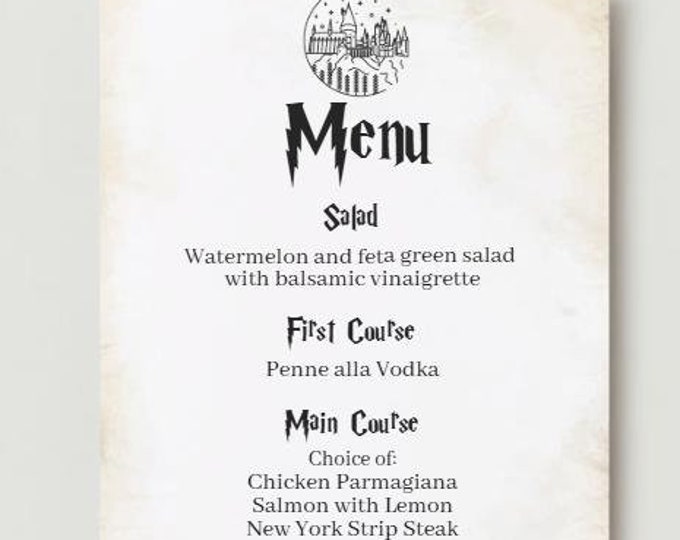 Menu Template for Potter Wizard Hogwarts Wedding/bridal Shower ...