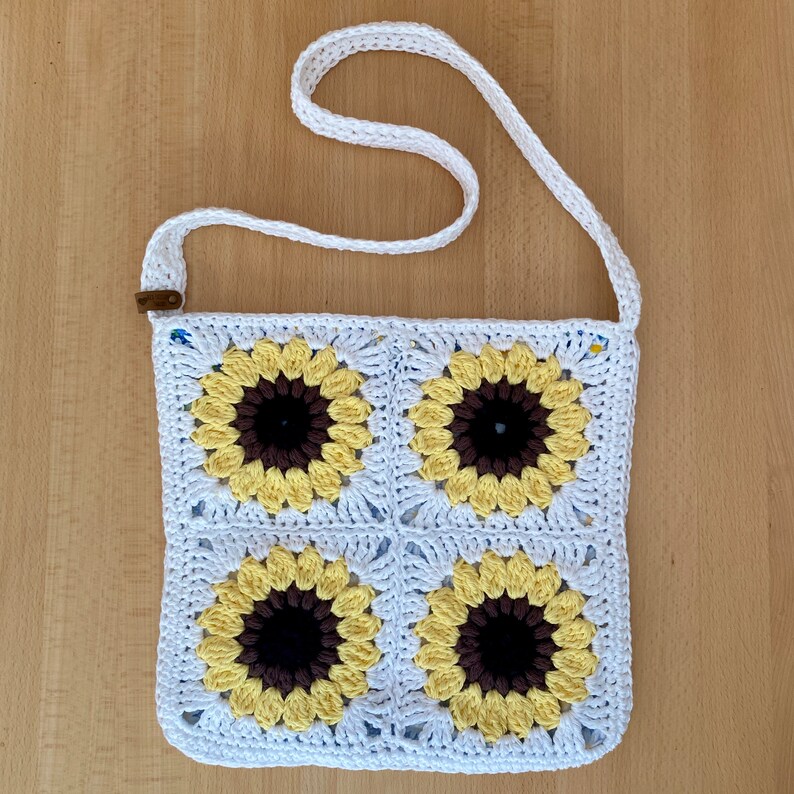Sunflower Granny-square Crochet Shoulder Bag Lined Tote With Inside ...