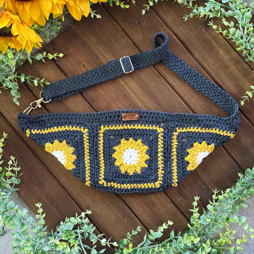 Bluejeans Hand-crochet Granny- Fanny Pack With Yellow Fowers | Lined ...