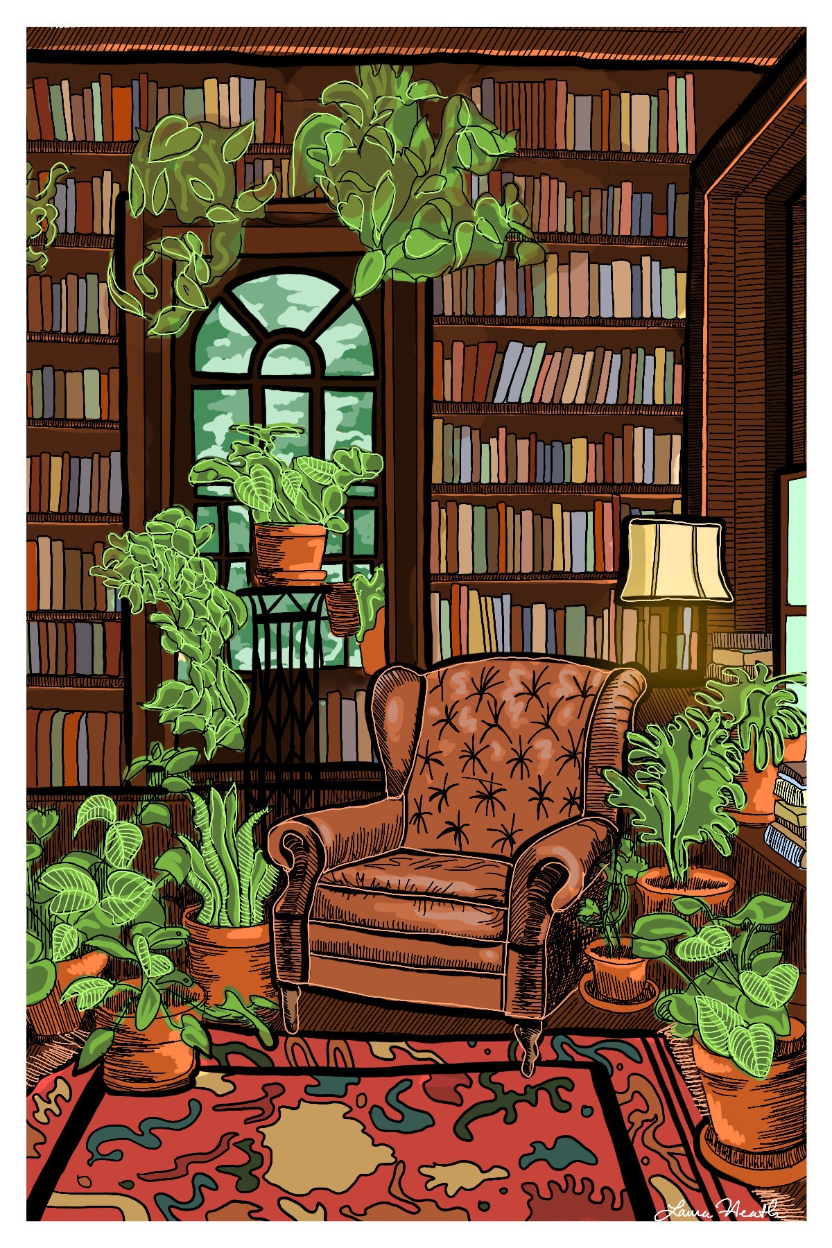 Library Illustration 5x7 In. Print - Etsy