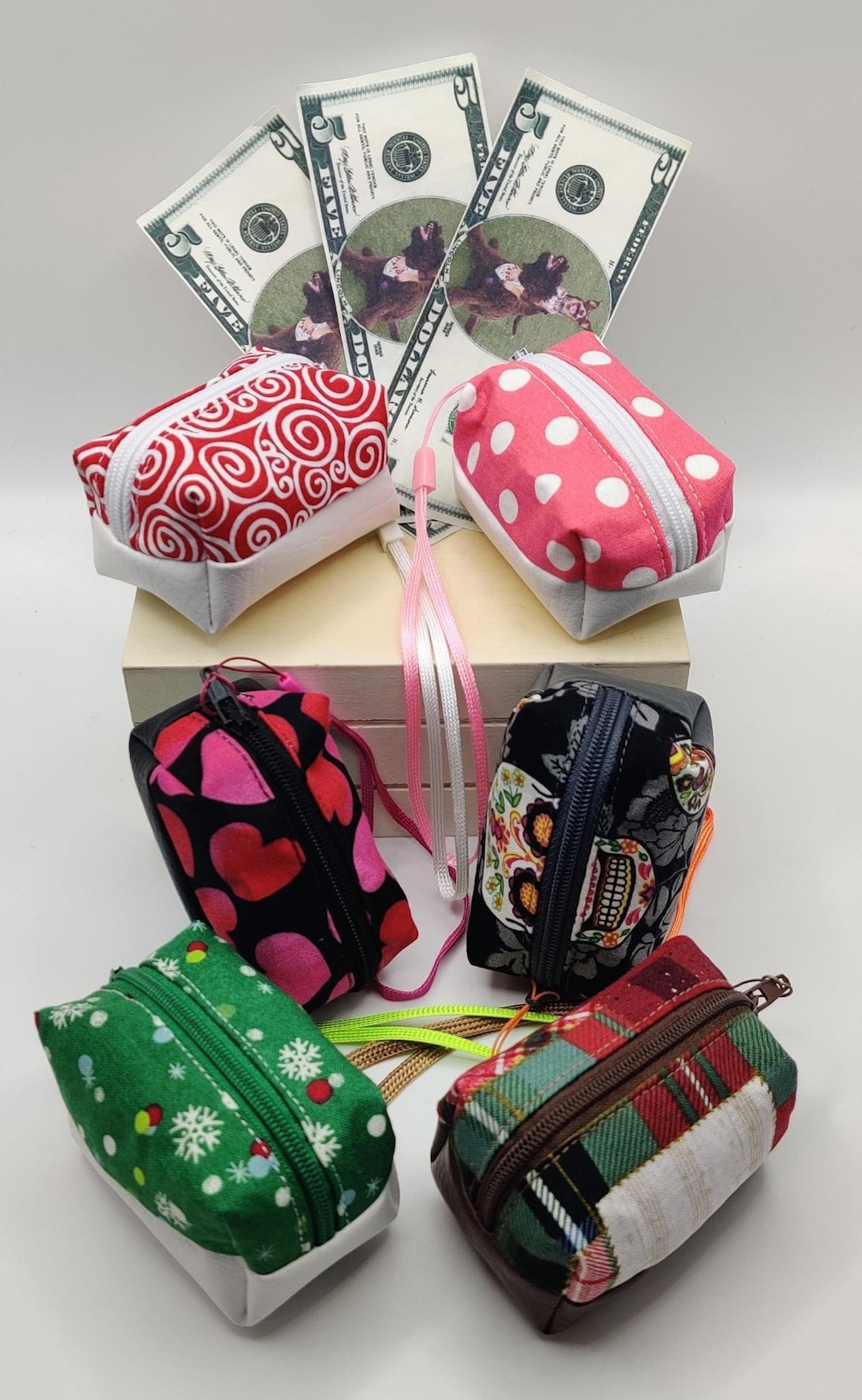 Coin Purse Boxy Pouch Small Change Wallet Zippered Coin Holder Handmade ...