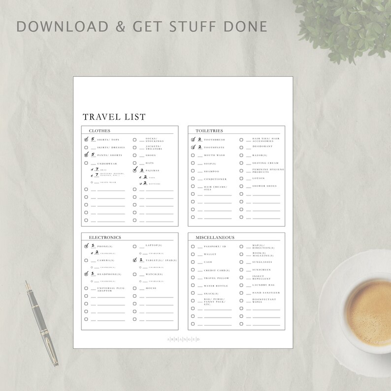 Packing Travel Check List Printable Trip List Vacation List - Etsy