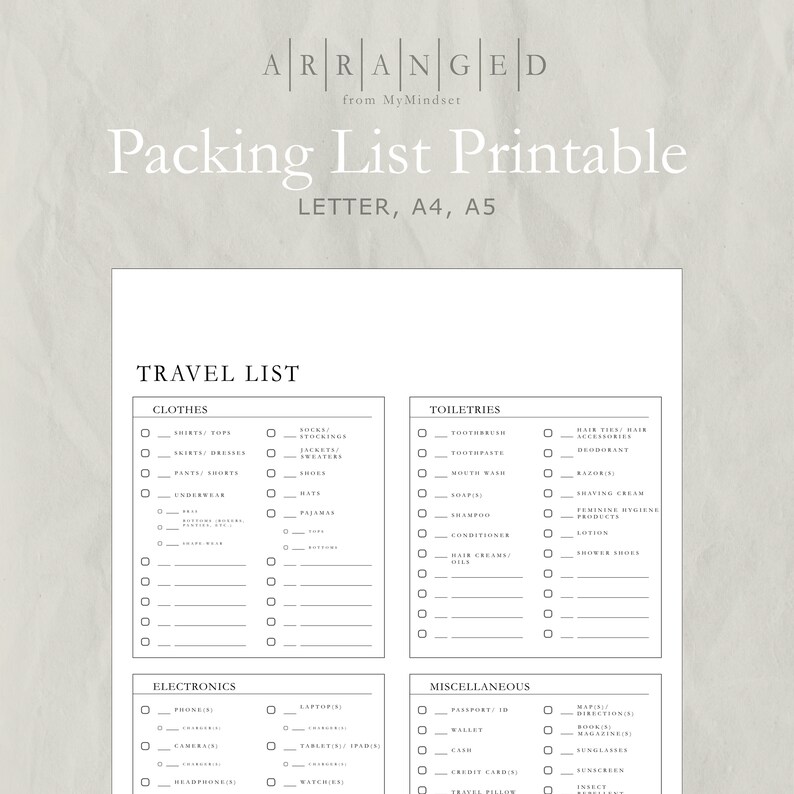 Packing Travel Check List Printable Trip List Vacation List - Etsy