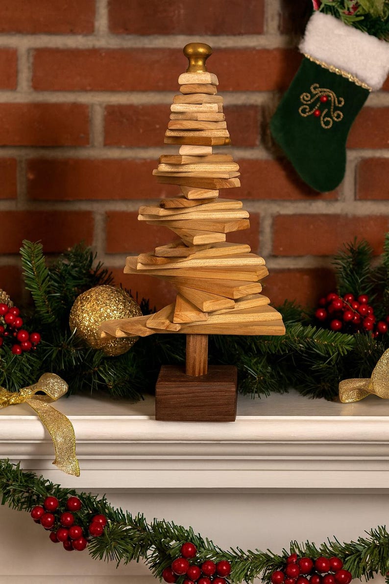Handcrafted Wooden Spiral Christmas Tree – Modern Rustic Holiday Decor ...
