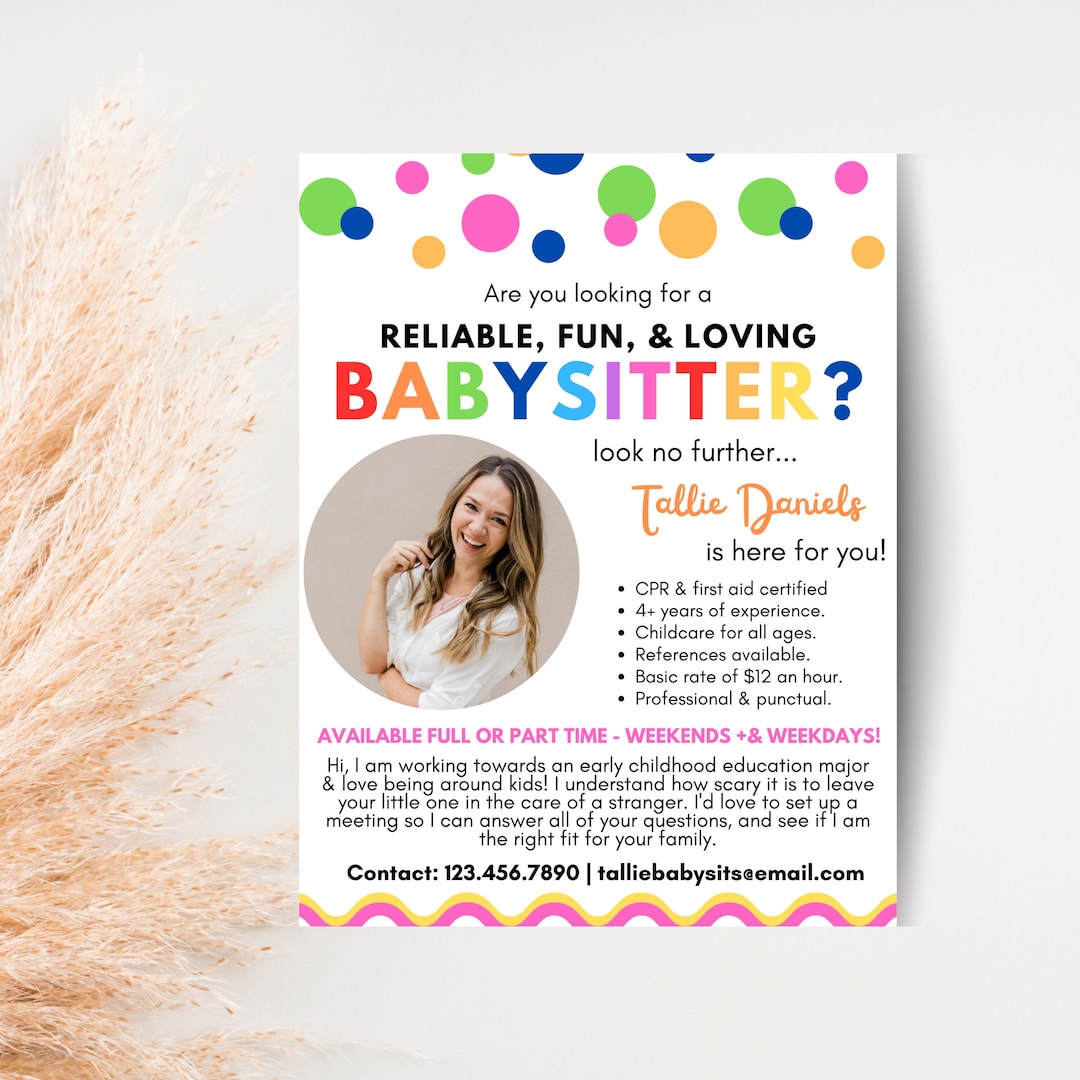 Editable Babysitter Flyer, Printable Flyer, School Church Fundraiser ...