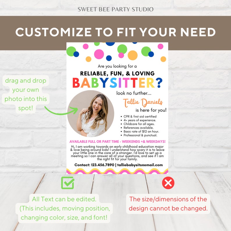 Editable Babysitter Flyer, Printable Flyer, School Church Fundraiser ...