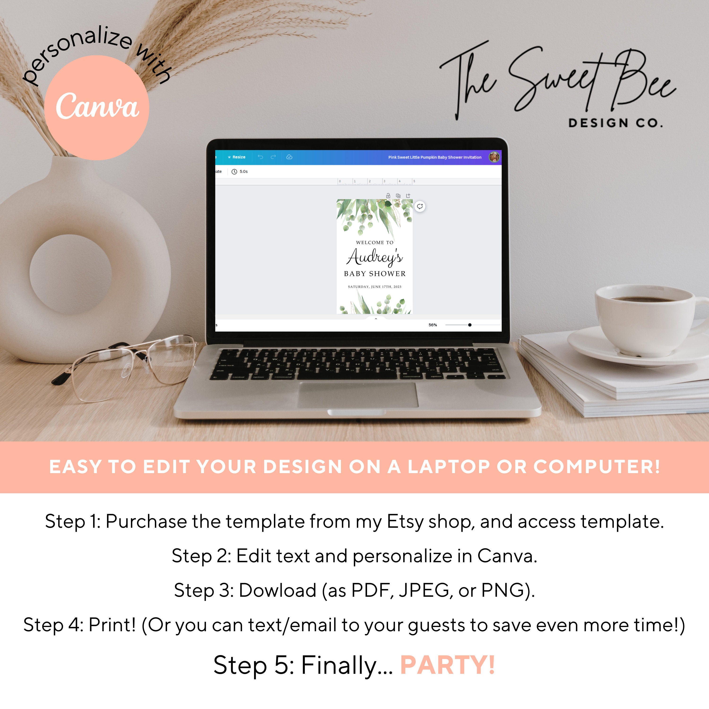 Greenery Baby Shower Banner Template, Printable & Customizable, Gender ...