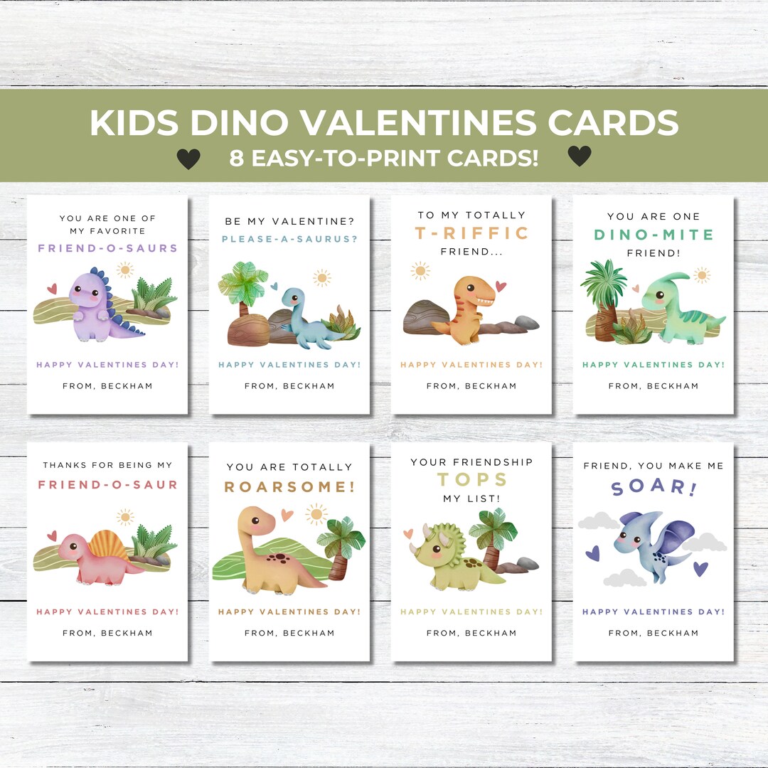Printable Dinosaur Valentines Day Cards, Perfect for Kids, Valentines ...