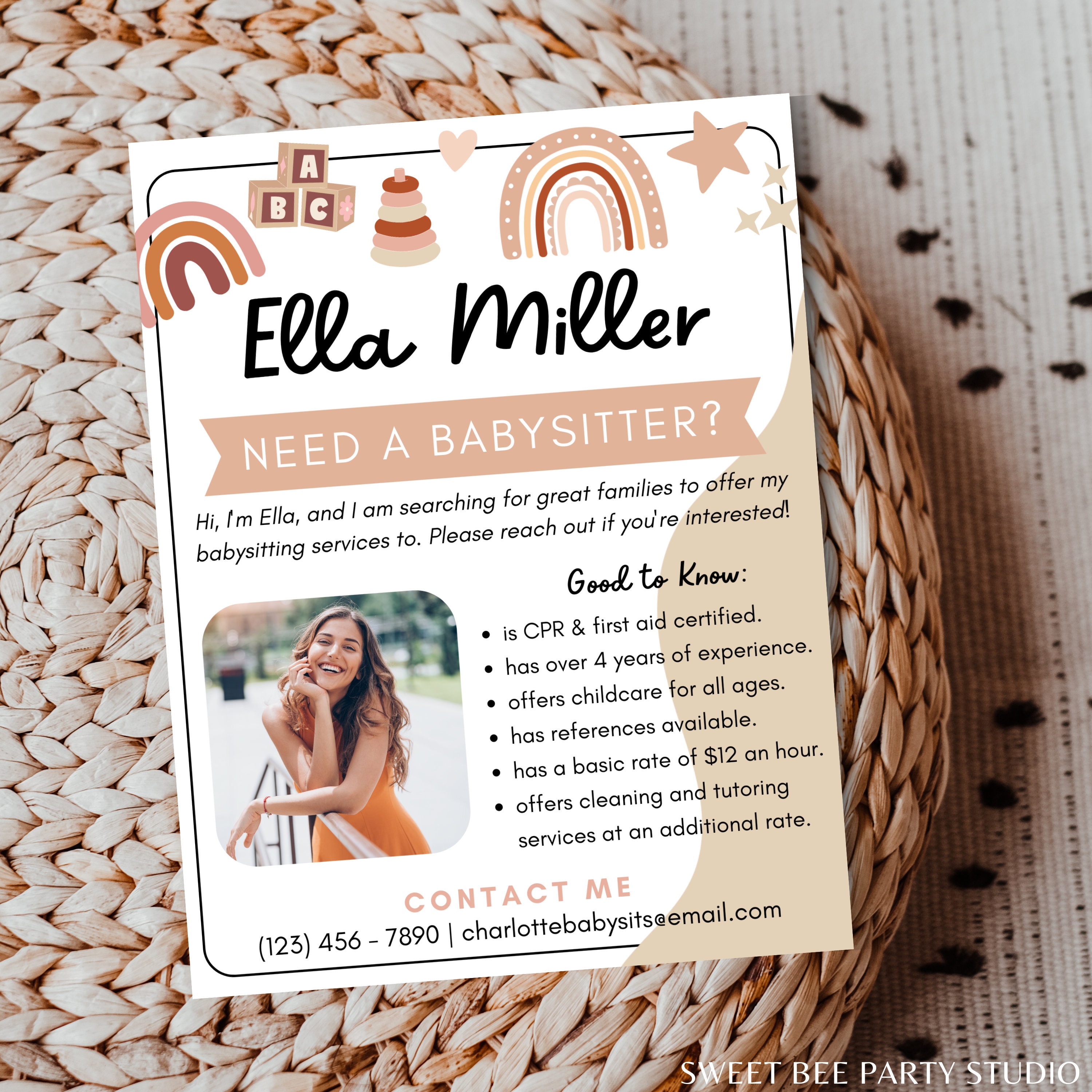Editable Boho Babysitter Flyer, Printable Flyer, School Churchinvite ...