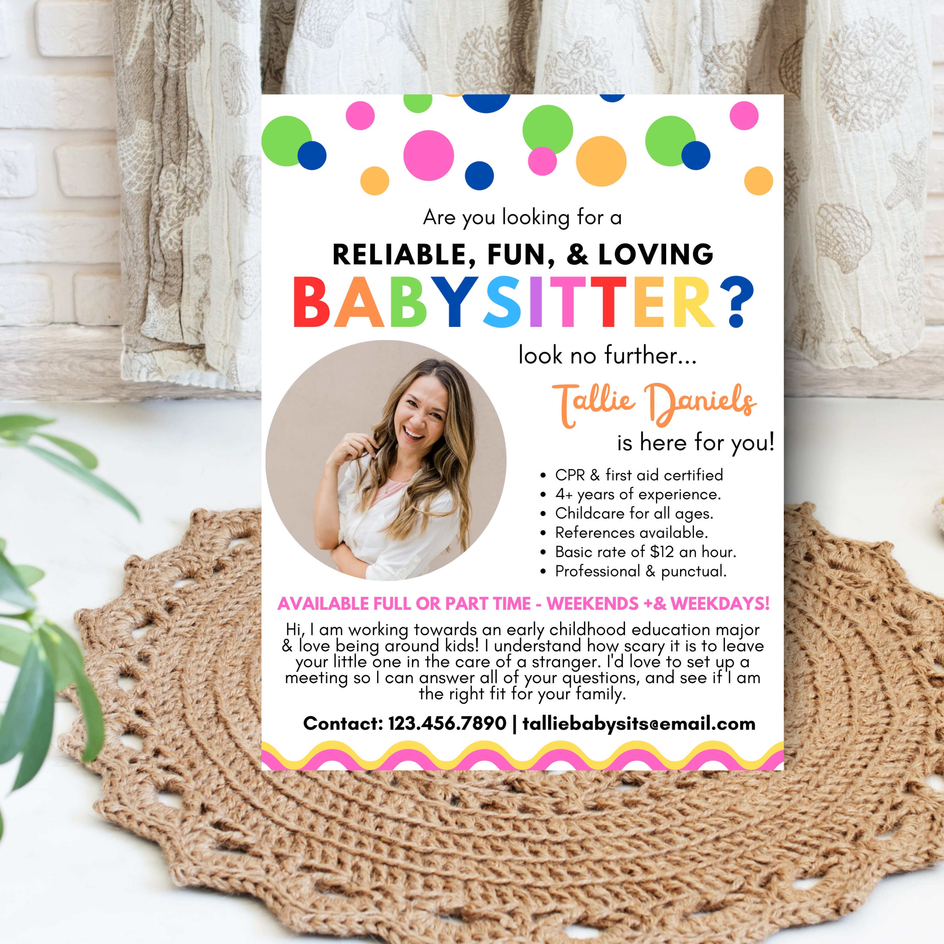 Editable Babysitter Flyer, Printable Flyer, School Church Fundraiser ...