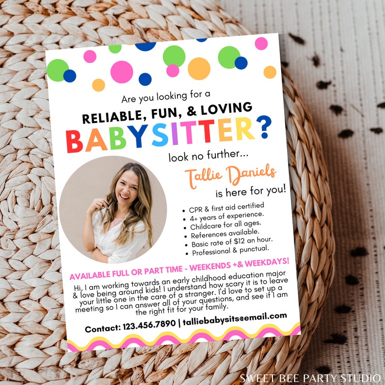 Editable Babysitter Flyer, Printable Flyer, School Church Fundraiser ...