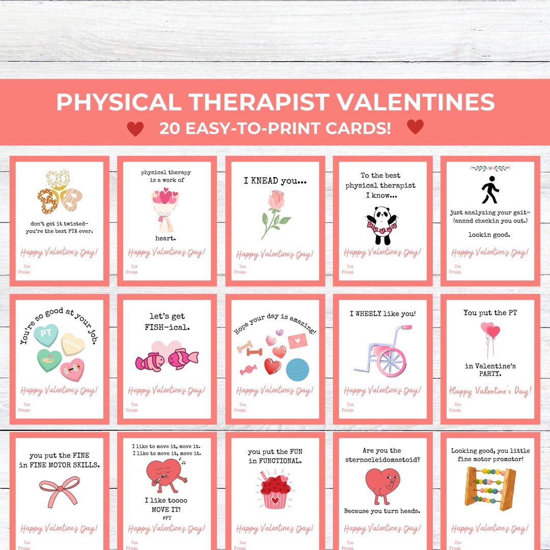 Printable Physical Therapist Valentine Cards - Medical Gifts for ...