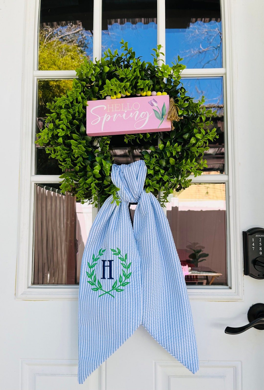Spring Monogrammed Wreath Sash, Front Door Bow Sash, Gift Housewarming ...