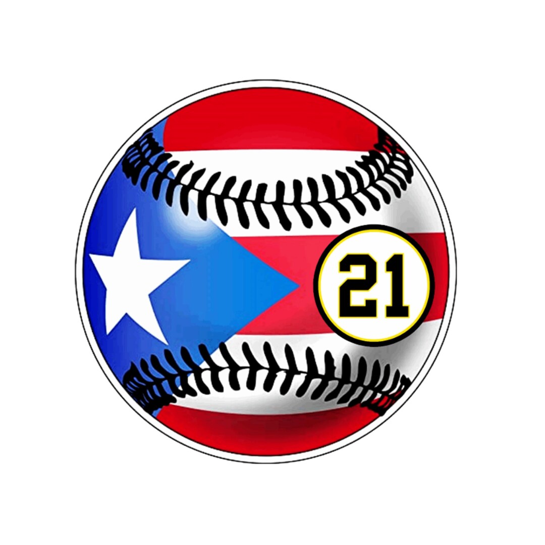 Baseball With Puerto Rican Flag Sticker and Clemente's Number 21 ...