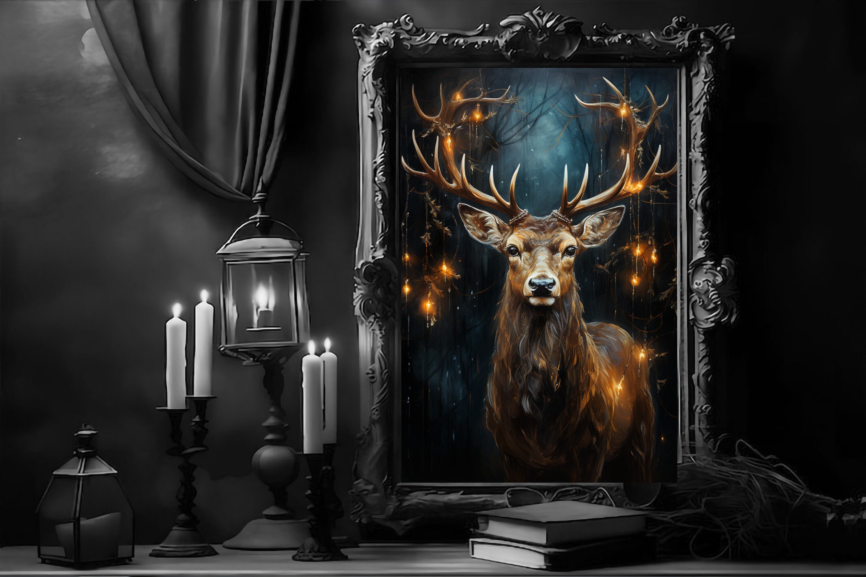 Dark Reindeer Christmas Wall Art, Gothic Christmas Decoration, Spooky ...
