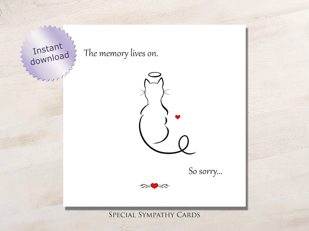 Sympathy Card Cat, Cats Bereavement Card, Printable Cats Sympathy Card ...