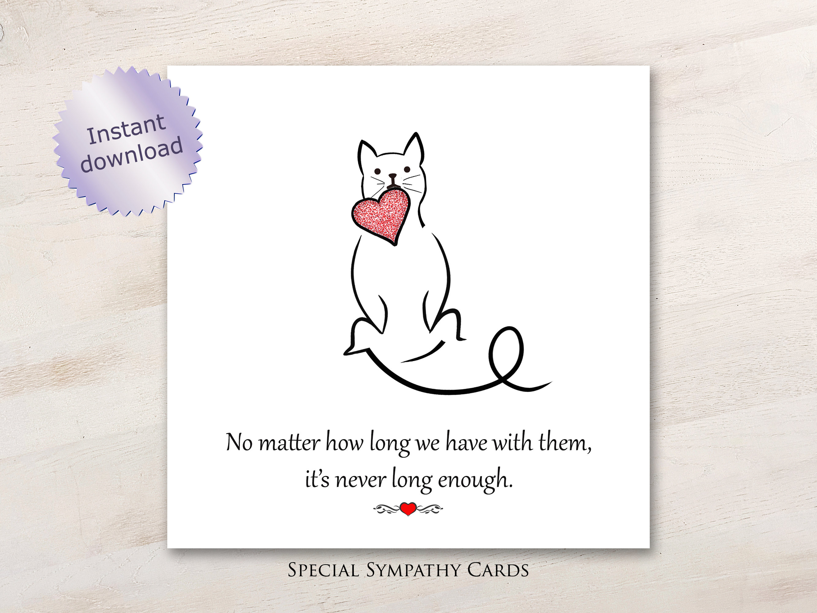 Printable Sympathy Card Cat, Cat Bereavement Card, Cats Sympathy Card ...