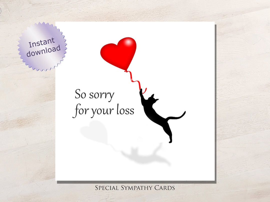 Printable Sympathy Card Cat, Cat Bereavement Card, Cats Sympathy Card ...