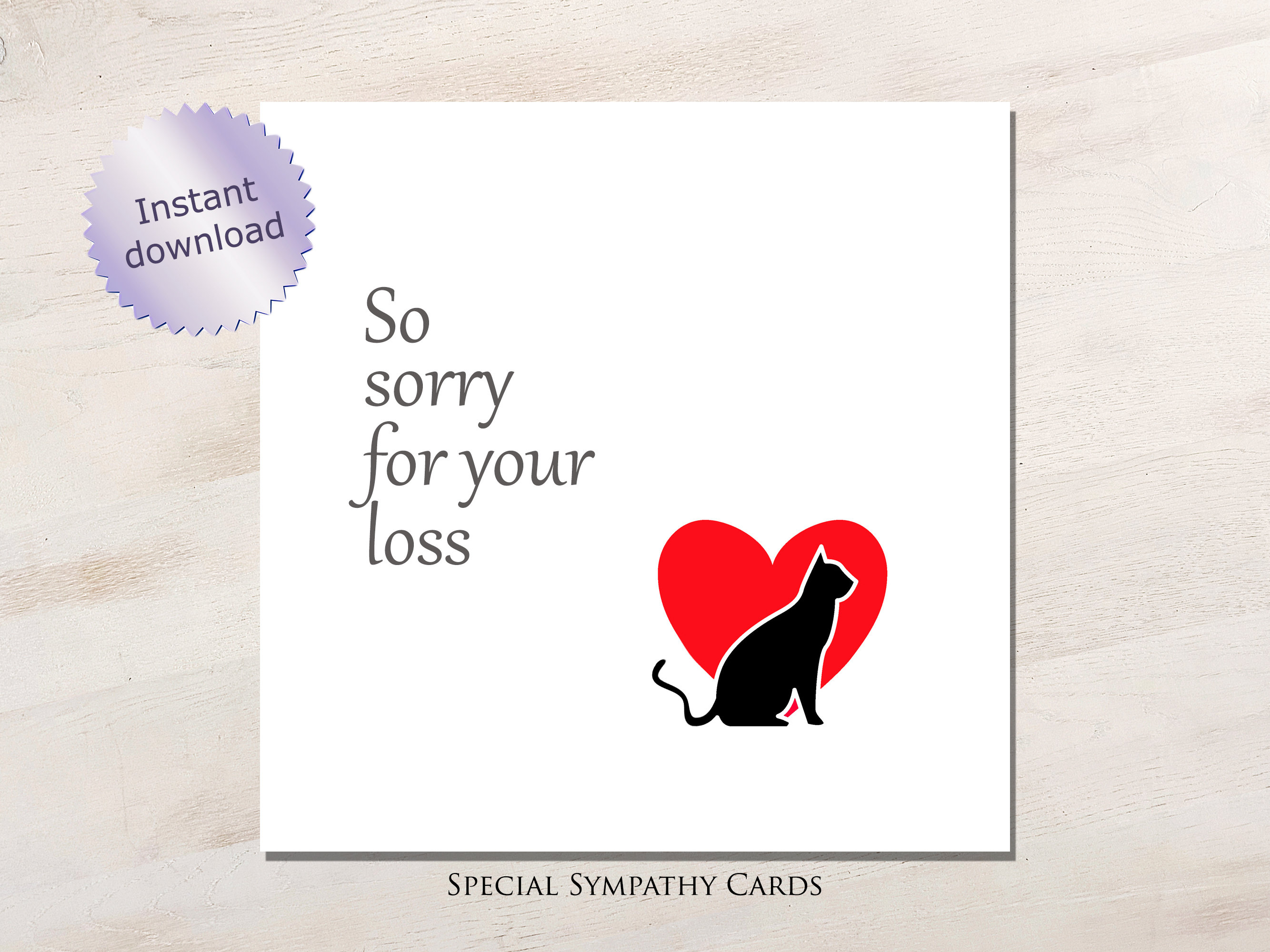 Printable Sympathy Card Cat, Cat Bereavement Card, Cats Sympathy Card ...