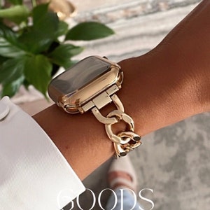 Gold Apple Watch Chain Band Loop Bracelet Strap Luxury Apple Watch 49mm ...