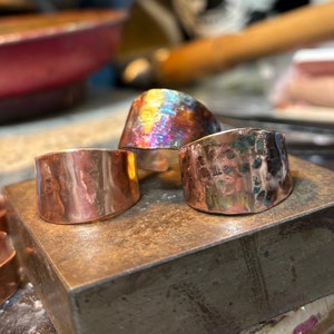 Flame Painted Copper Ring, Hammered Adjustable Cigar Band - Etsy