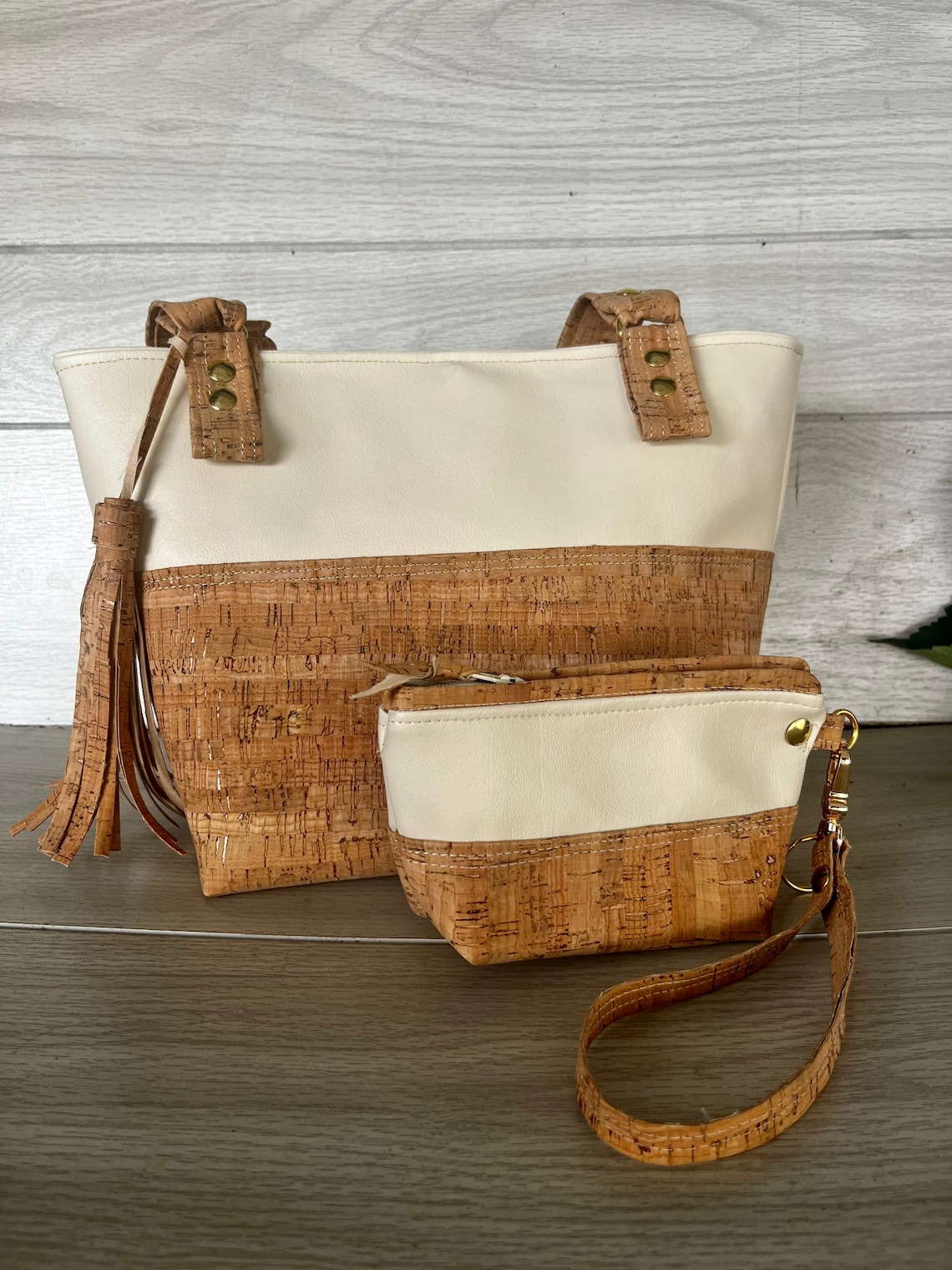 Cork Purse/cork and Faux Leather Handbag/cork Tote Bag/vegan - Etsy