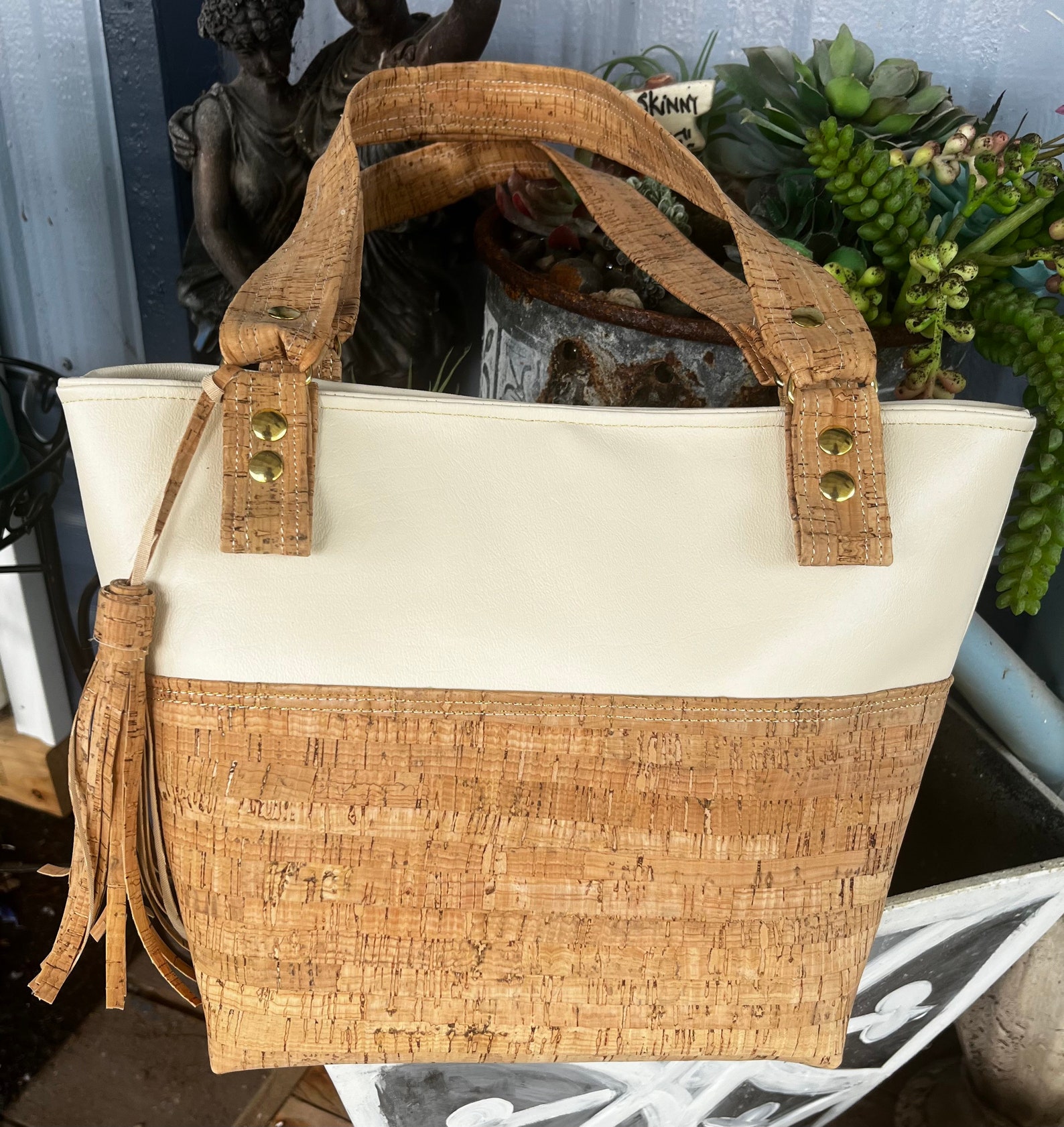 Cork Purse/cork and Faux Leather Handbag/cork Tote Bag/vegan - Etsy