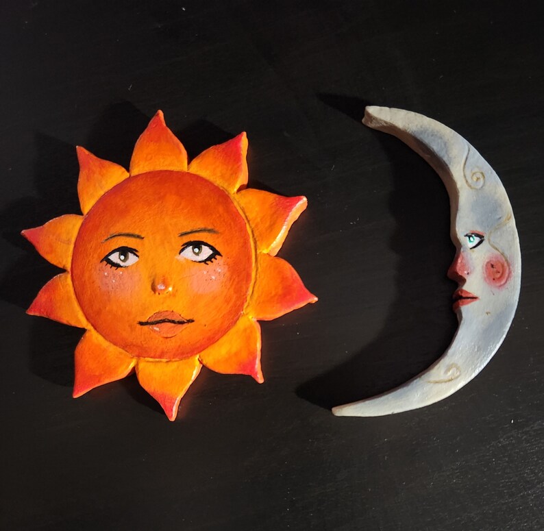 Clay Crescent Moon/sun With Face Wall Decor - Etsy