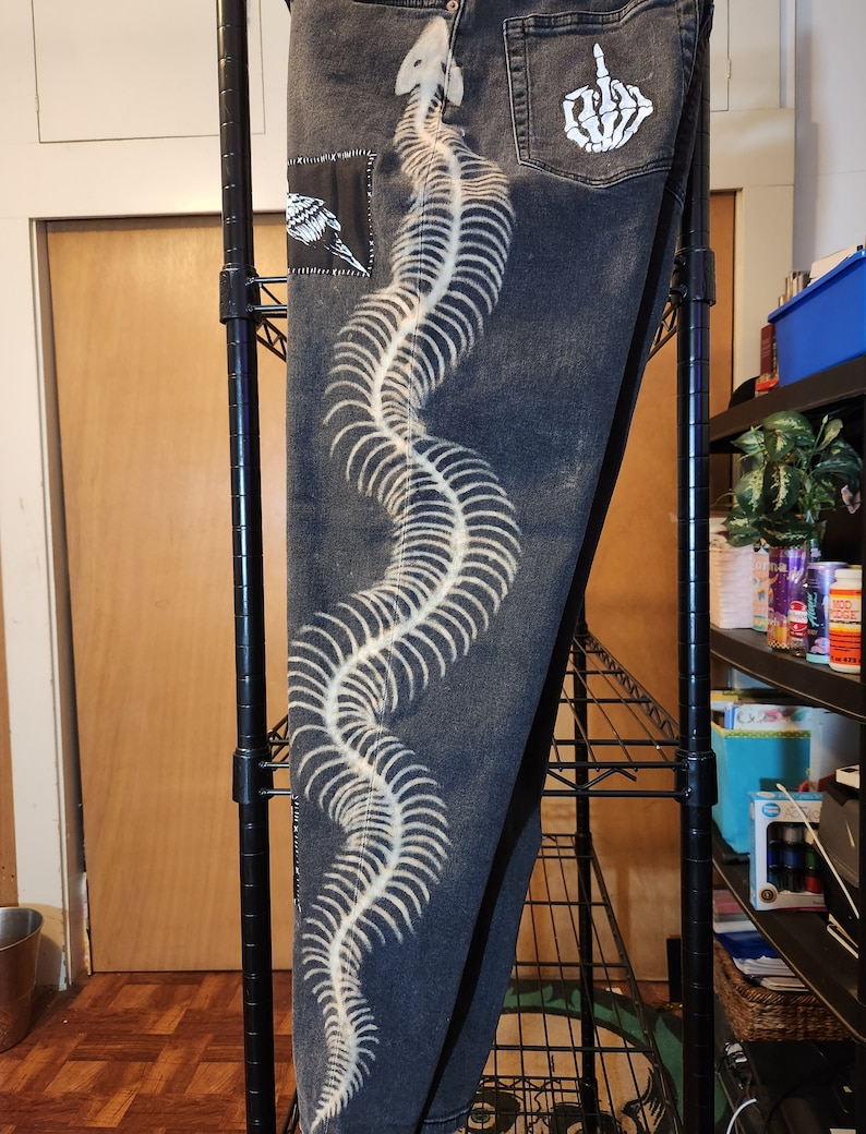 Customized/reworked Denim Punk Pants – With Hand-added Patches, Bleach ...