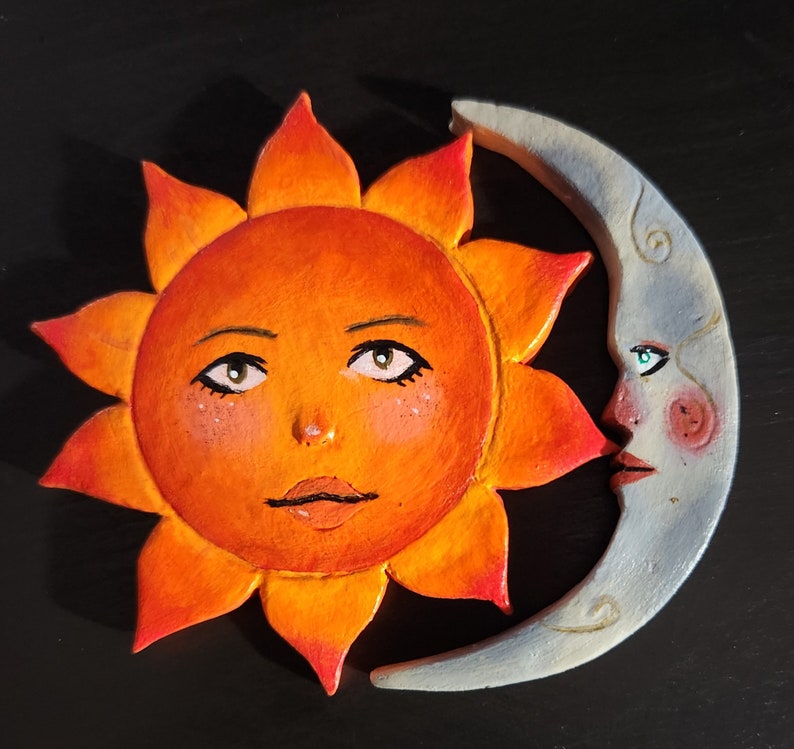 Clay Crescent Moon/sun With Face Wall Decor - Etsy