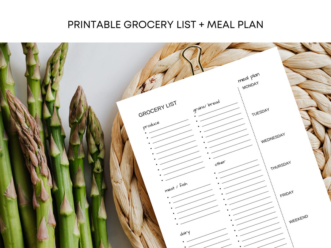 Grocery List and Meal Plan Organizer for Weekly Grocery Shopping ...
