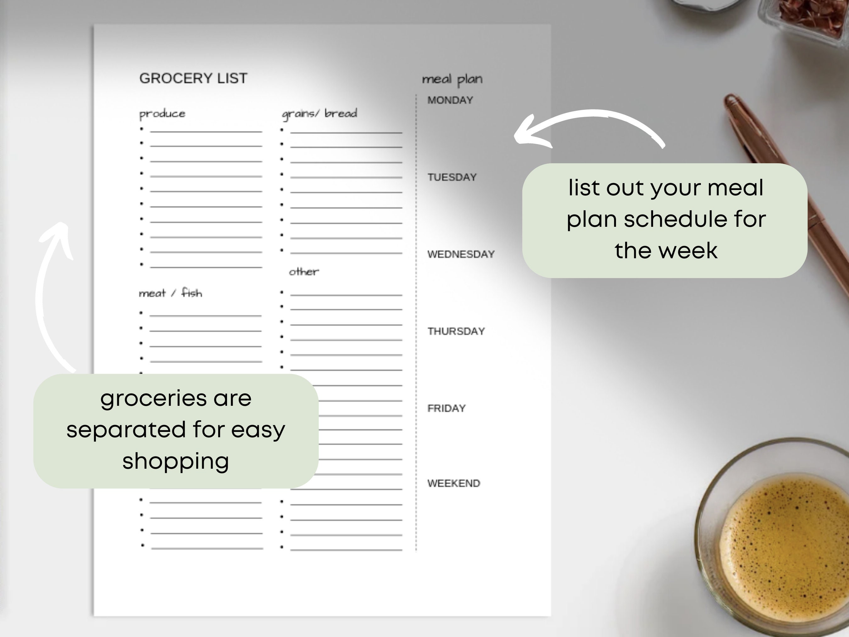 Grocery List and Meal Plan Organizer for Weekly Grocery Shopping ...