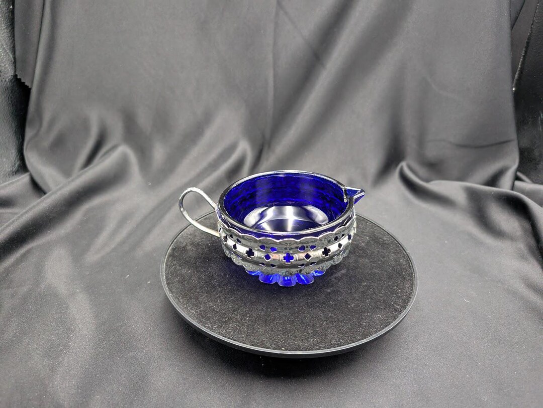 Vintage Cobalt Blue Glass Creamer With a Chromium Caddy - Etsy Canada