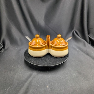 Vintage Jam Caddy With Spoons Brown and Ivory Double Caddy - Etsy