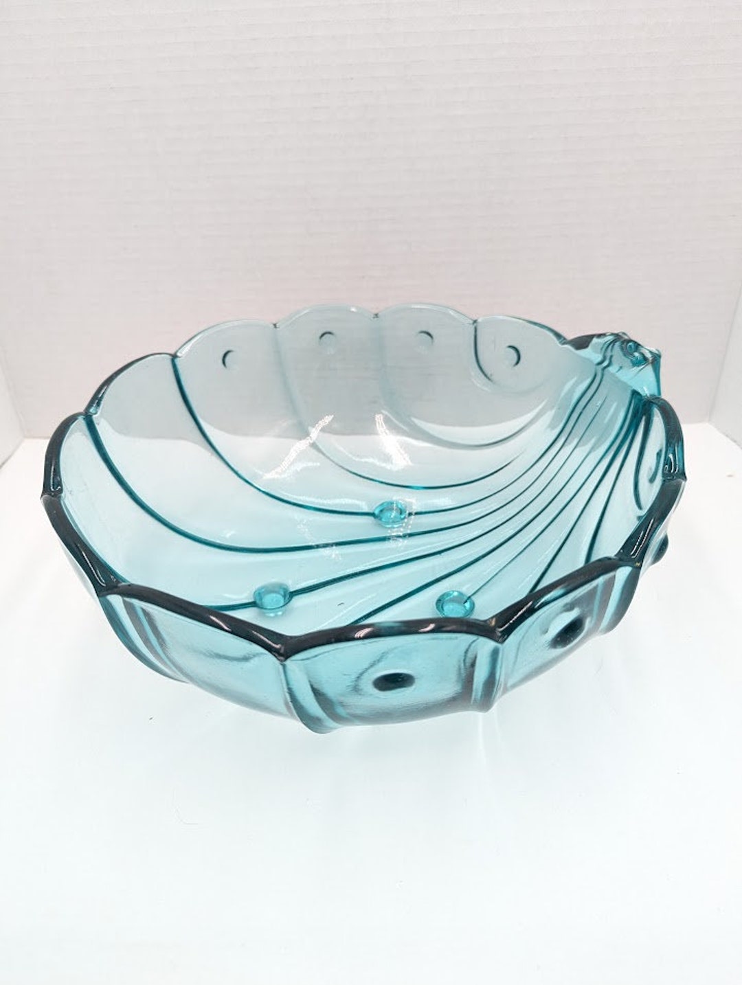 Blue Green Shell Shaped Glass Bowl 10 Inch - Etsy