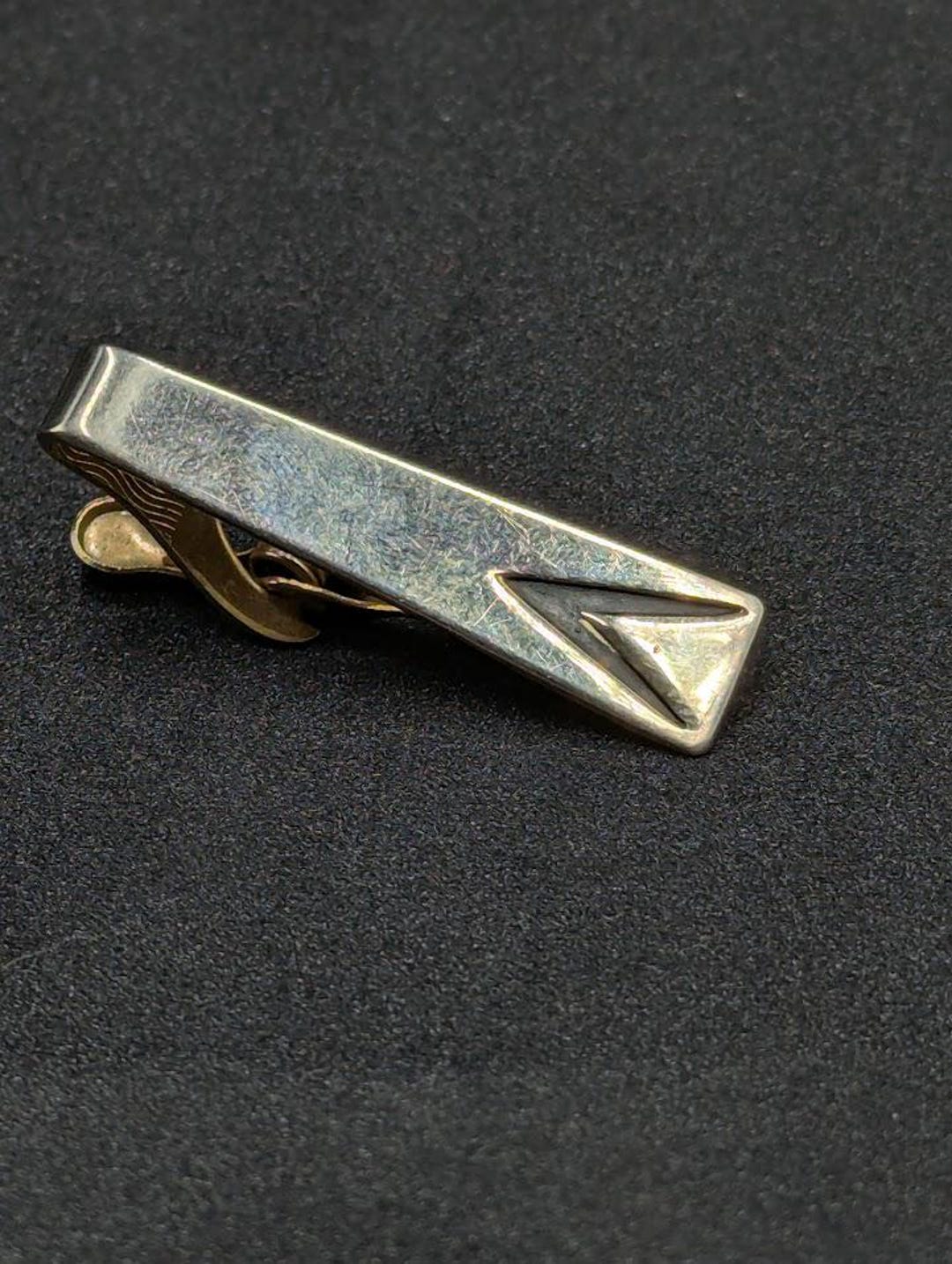 Black Inlaid Silver Metal Tie Bar Vintage - Etsy